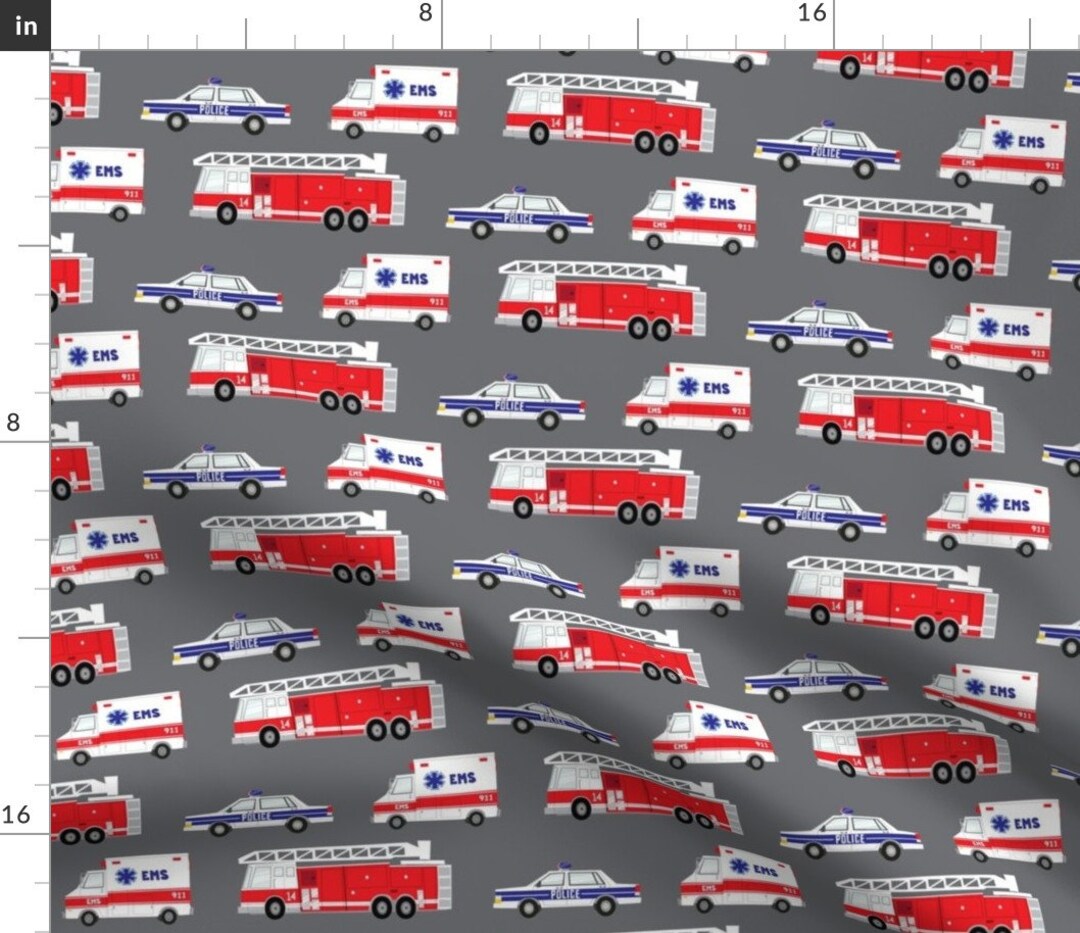 Ambulance Fabric First Responders Vechicles Grey by Littlearrowdesign ...