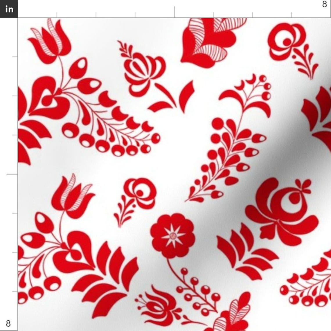 Hungarian Red Botanical Abstract Fabric Hungarian Folk Art - Etsy