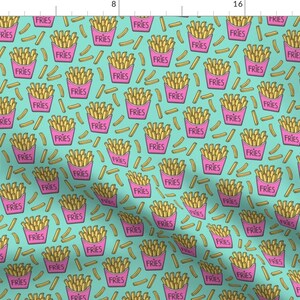 Fries Fabric French Fries Fast Food Pink on Mint Green | Etsy