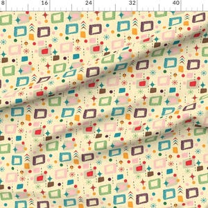 Retro 1950s Fabric - 1950s Atomic Pattern Small by Bruxamagica - Mod Atomic Mid Century Modern ...