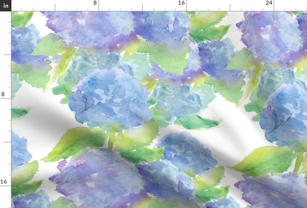 Hydrangeas Fabric - Cape Hydrandgea by Atlanticmo - Watercolor Boston ...