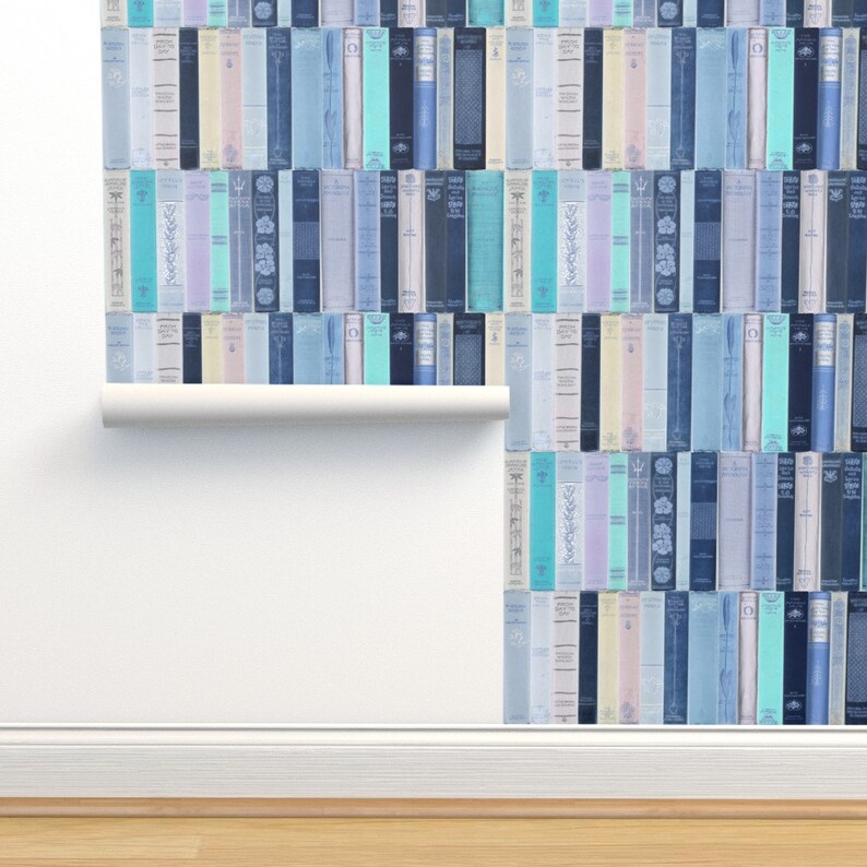 Books Wallpaper Instant Library Blue by Peacoquettedesigns - Etsy