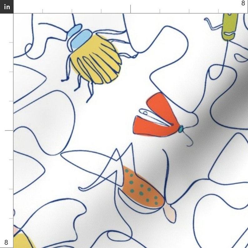 Minimalist Bug Fabric Garden Insects Line Art by Kylielouise - Etsy