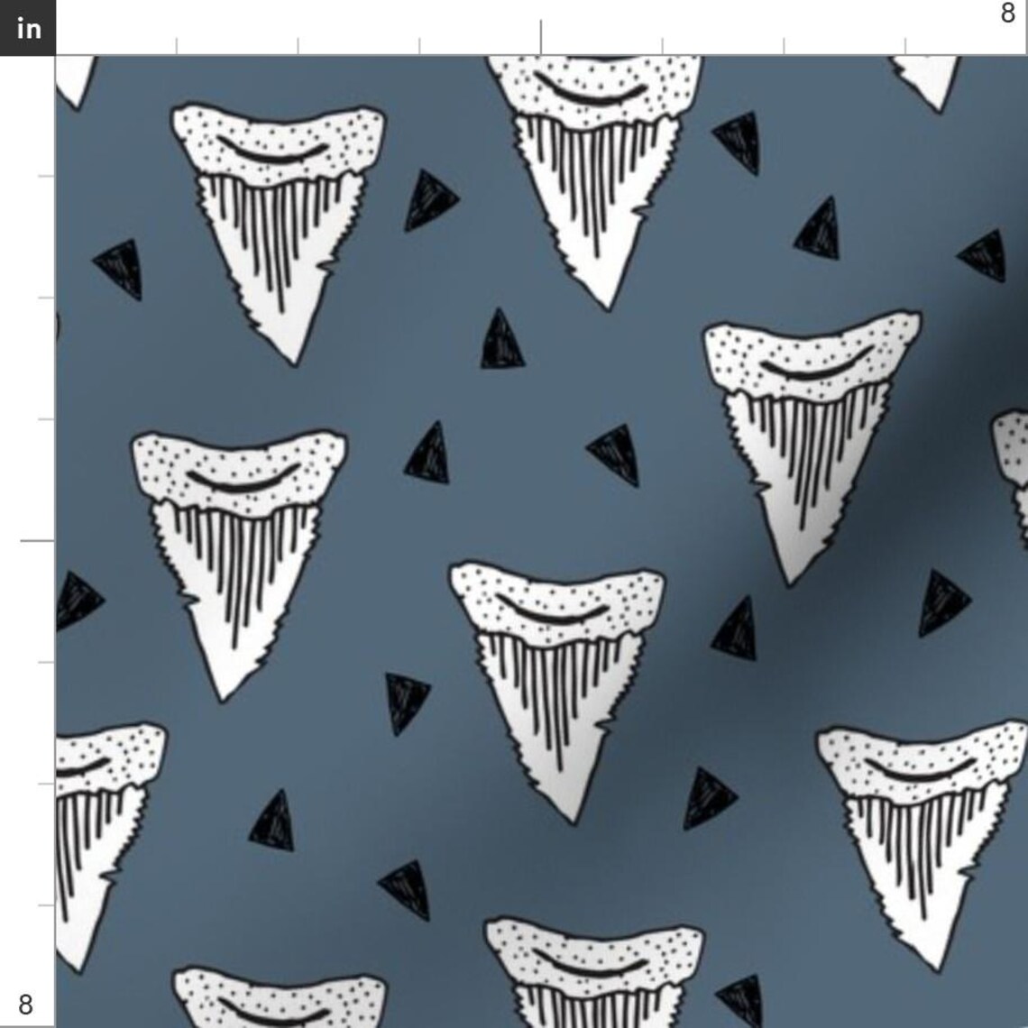 Shark Tooth Fabric - Geometric Black Triangles White on Blue Gray ...