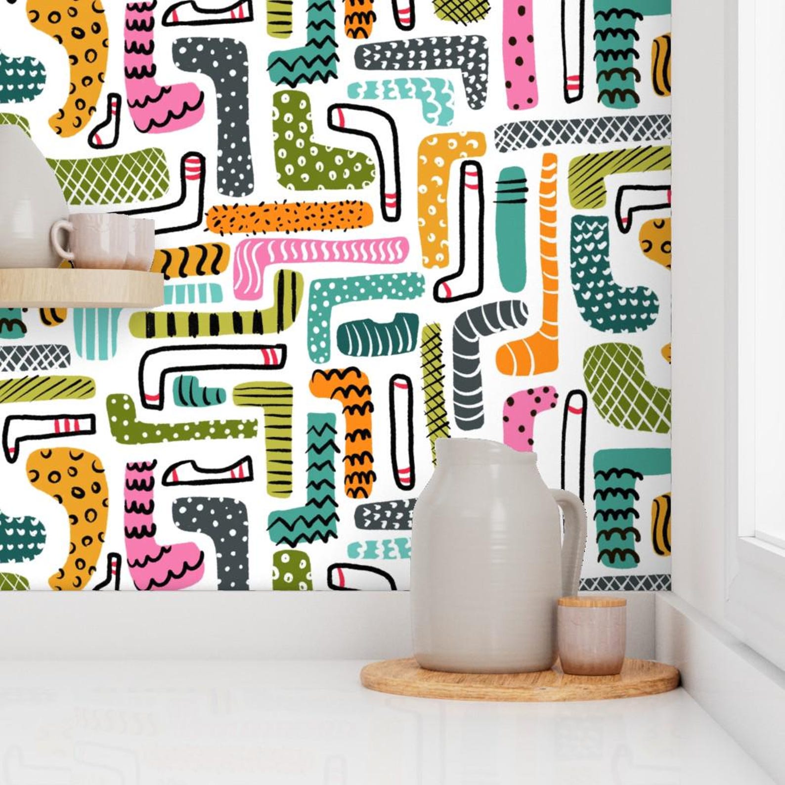 Whimsical Socks Removable Peel and Stick Wallpaper - Laundry Room ...