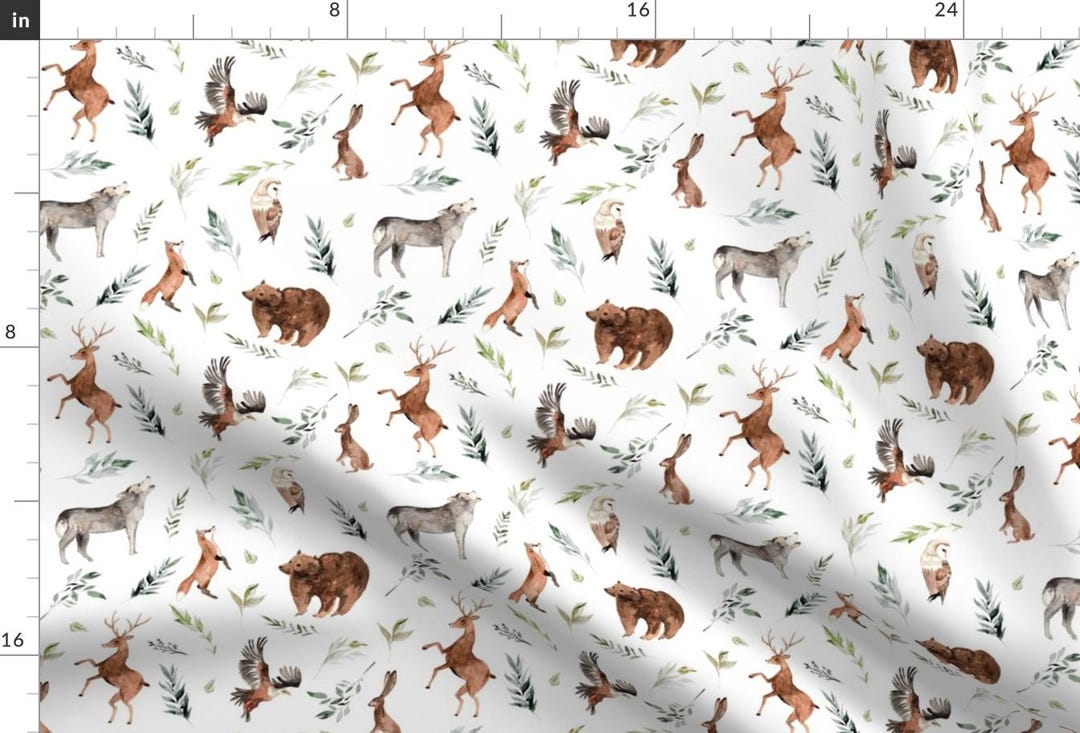 Animals Fabric 8 Run Wild Woodland White by Hipkiddesigns Bears Deer ...