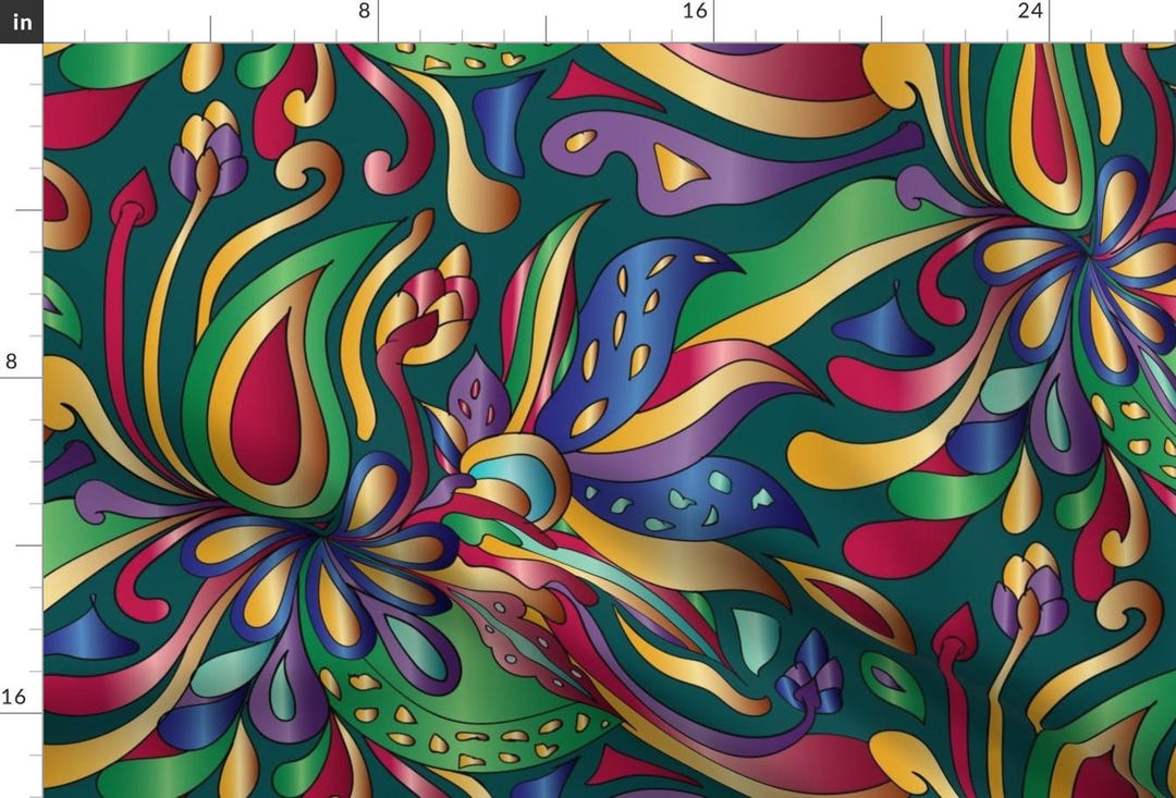 Groovy Fabric - Groovy Mushroom Paisley Florals- Jewel Tone- Large ...