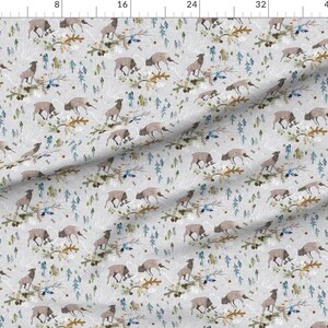 Woodland Stag Fabric Duelling Stags In Forest Med By Nouveau | Etsy