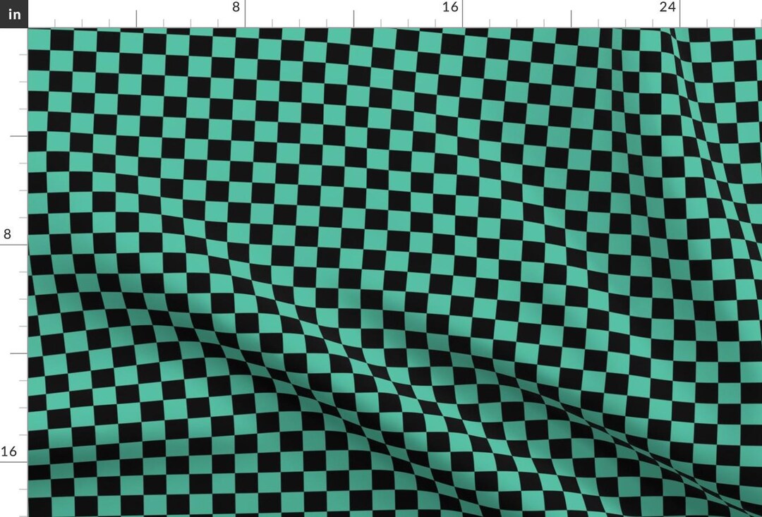 Checkered Fabric - Teal Green and Black Check Plaid by Atashi ...