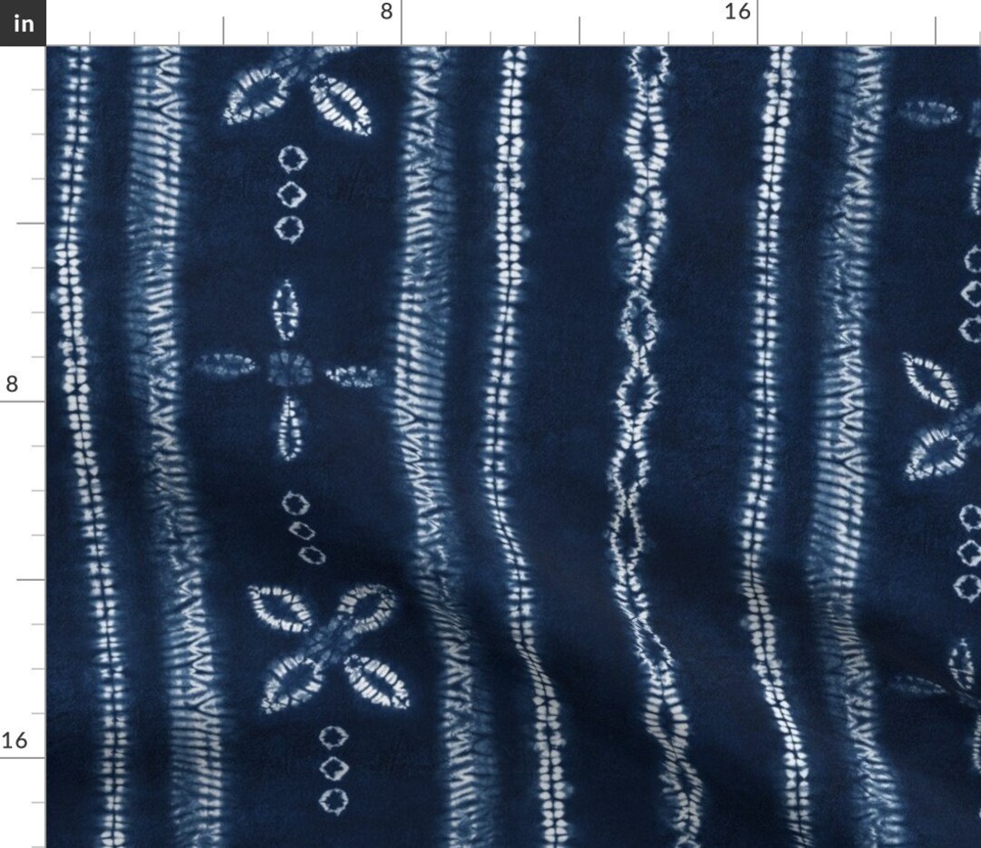 Shibori Blue Floral Tie Dye Fabric Indigo Shibori Floral Stripes by ...