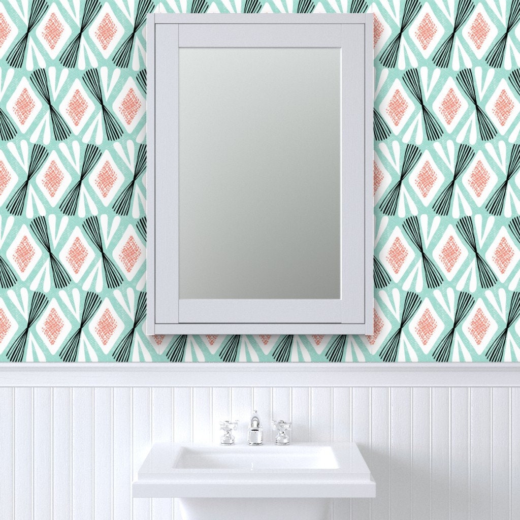 Mid Century Modern Geometric Wallpaper Flutter Mint by | Etsy