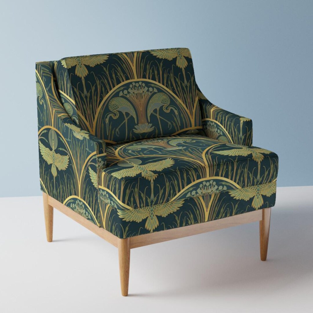 Art Deco Upholstery Fabric- Cranes in the Moonlight by Marjorie_howe ...