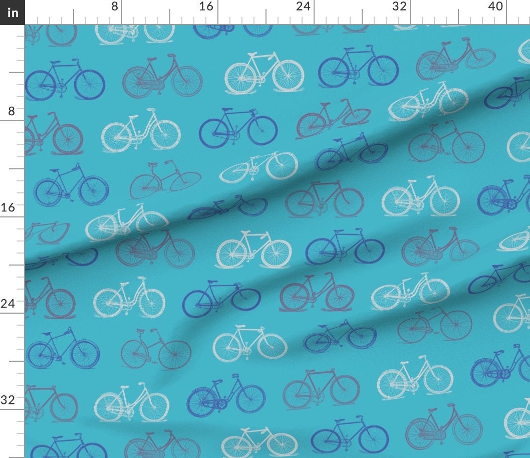 Bike Fabric Vintage Bright Blue Bicycles Fixed Speed Beach - Etsy