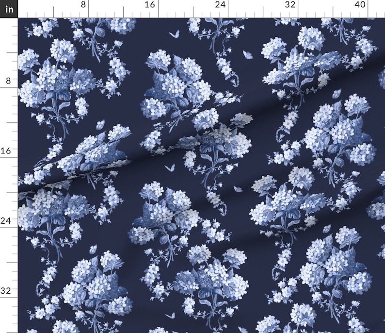 Blue Hydrangea Fabric Edwina in Atlantic by Lilyoake Blue - Etsy