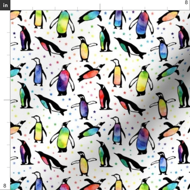 Rainbow Fabric Rainbow Penguins by Emerysmithstudio - Etsy