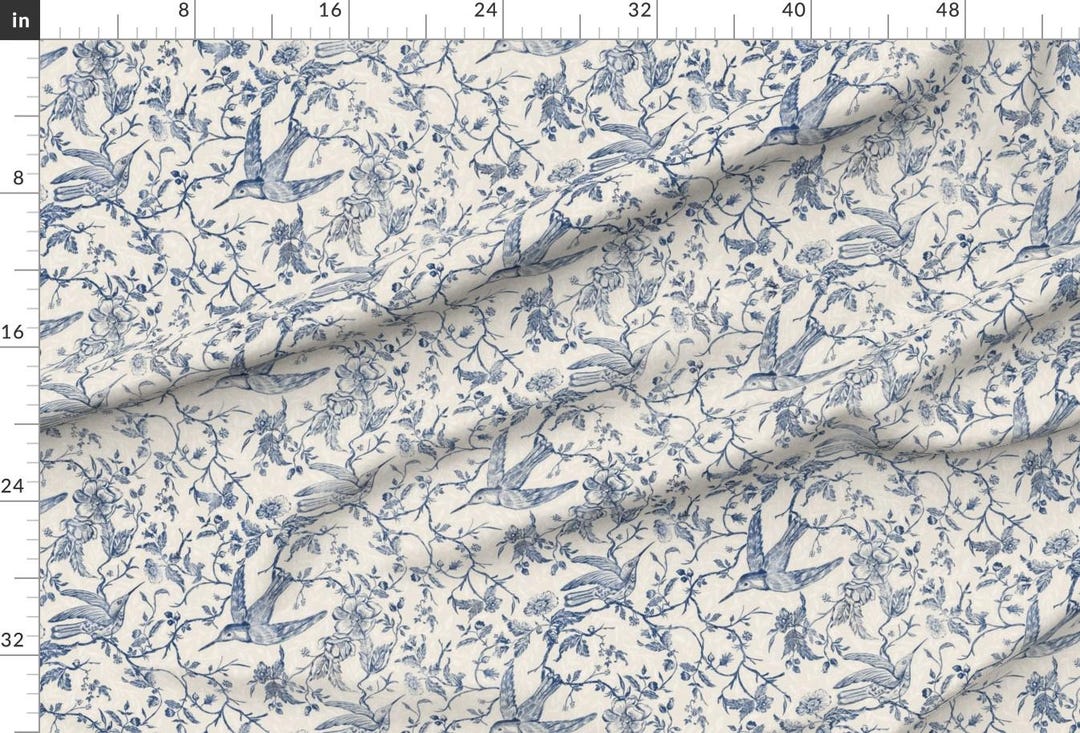 Blue Floral Toile Extra Wide Sateen Fabric Toile Chinoiserie Rococo ...