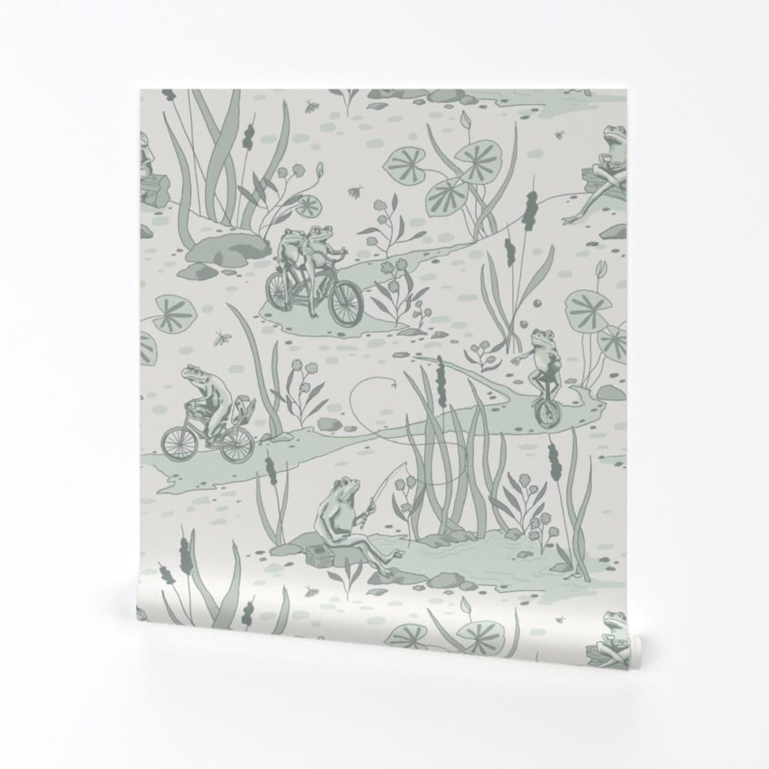 Frog Removable Peel and Stick Wallpaper - Spring Nursery Toile Bikes ...