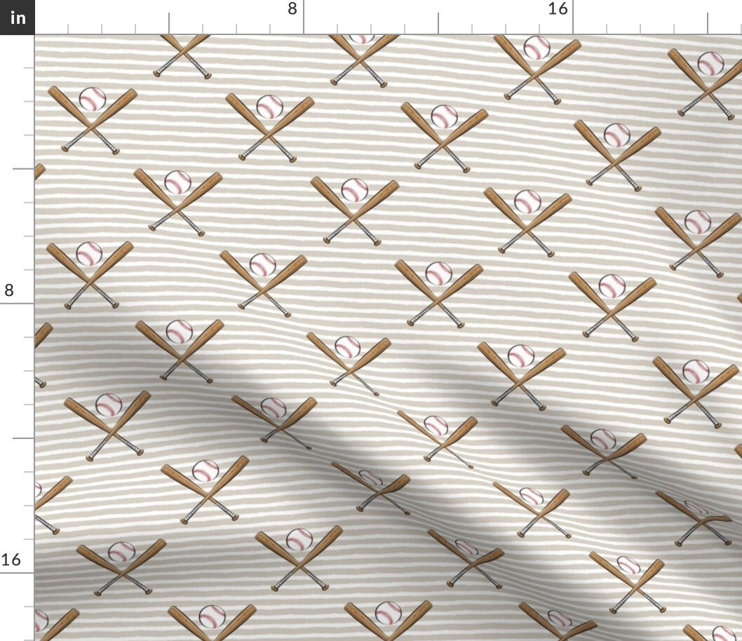 Baseball Fabric Baseball Bats on Stripes Tan by - Etsy