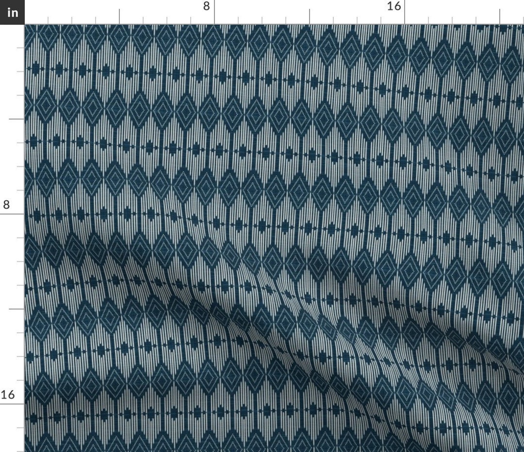 Geometric Fabric West End Blue Smaller Scale by Heatherdutton Geometric ...