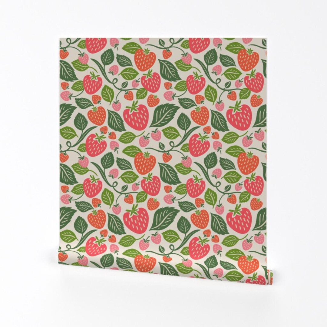 Summer Strawberry Removable Peel and Stick Wallpaper - Red Pink Green ...