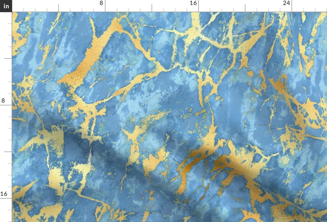Blue and Yellow Fabric - Light Blue and Gold Marble by Ktscarlett ...