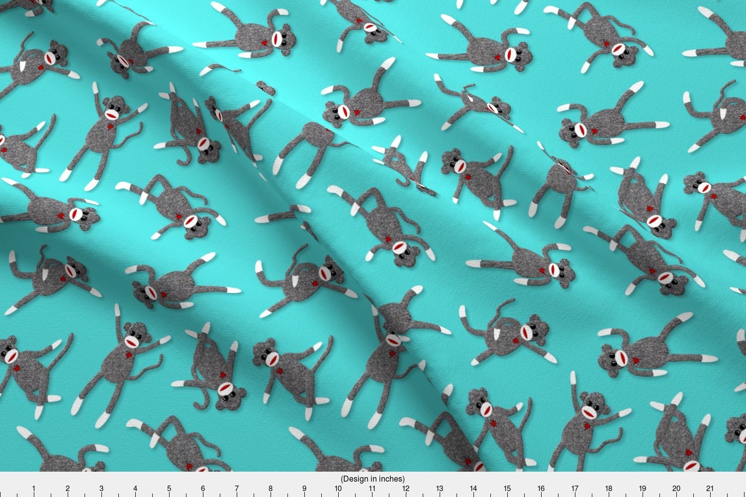 Teal Sock Monkey Fabric Sock Monkey Teal Party By | Etsy