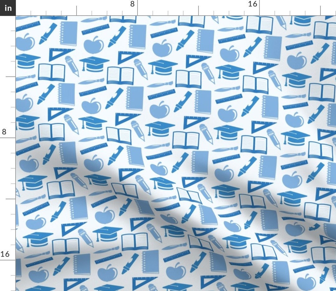 School Supples Fabric Back to School Blue by Studiofibonacci School ...