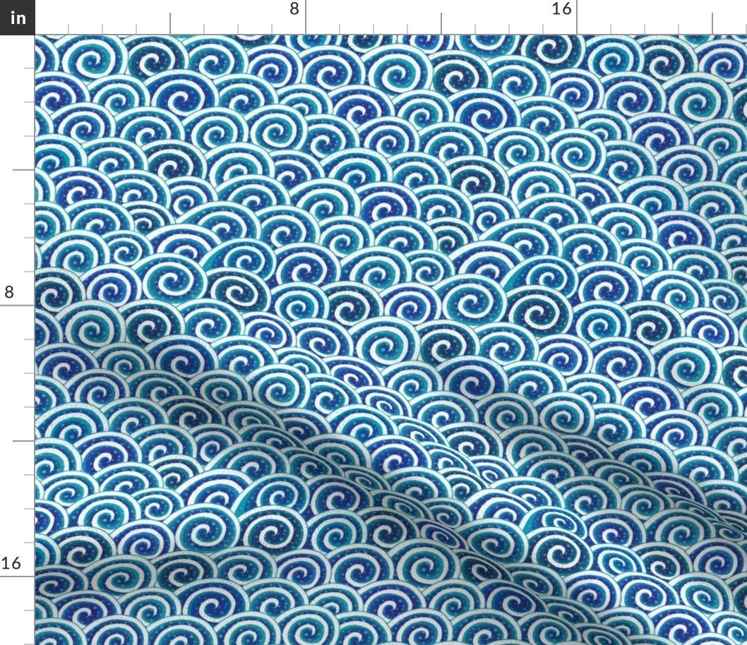 Waves Fabric Waves Of Waves By Sandityche Waves Blue Swirl | Etsy