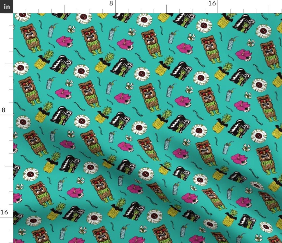 Zombie Fabric Haunted Psychobilly Luau Toss in Retro Aqua by ...