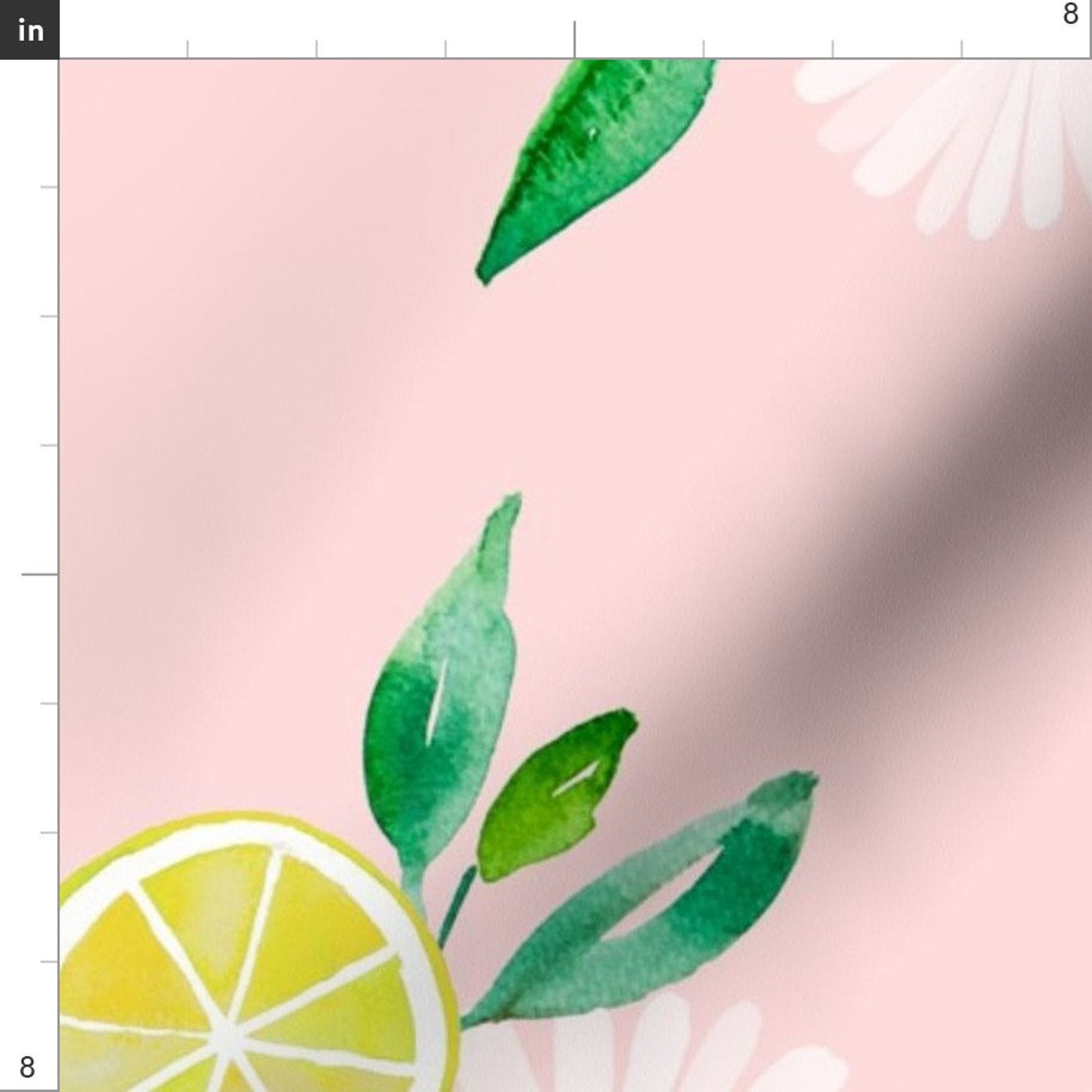 Lemon Fabric Watercolor Lemons and Daisies in Pink by - Etsy