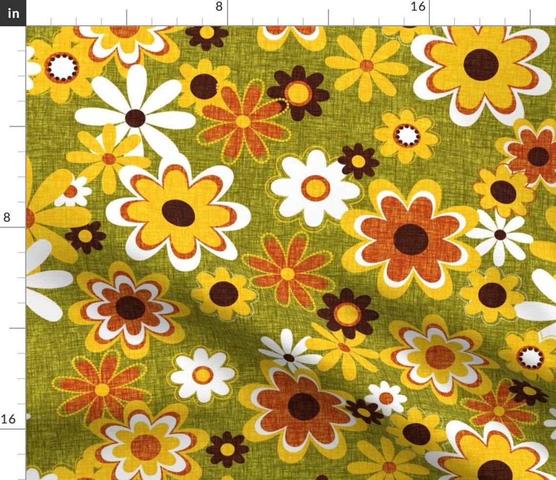 Retro Summer Flower Fabric Retro Geo Flowers by Thecalvarium | Etsy