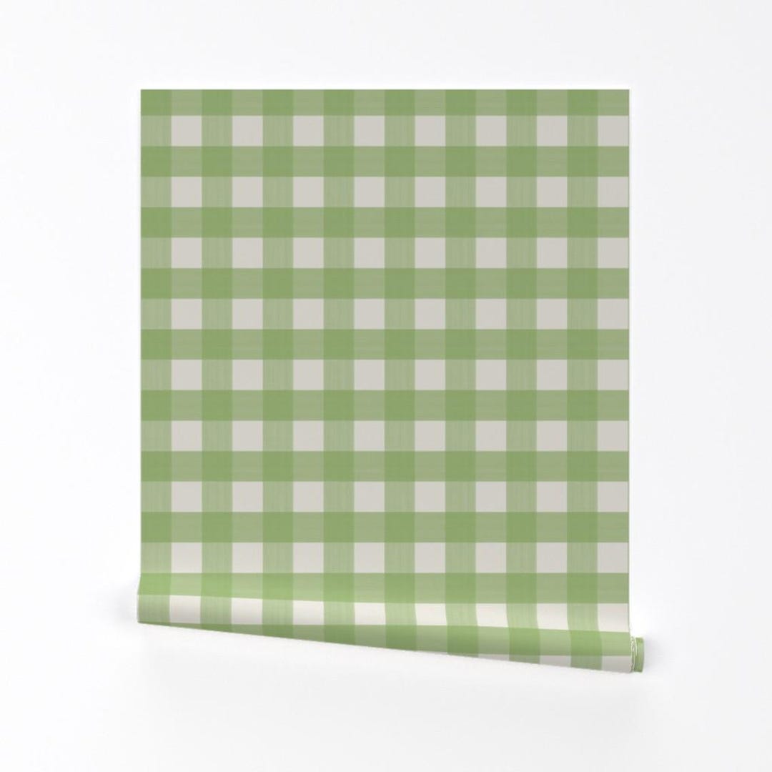 Spring Green Plaid Removable Peel and Stick Wallpaper - Gingham Large ...