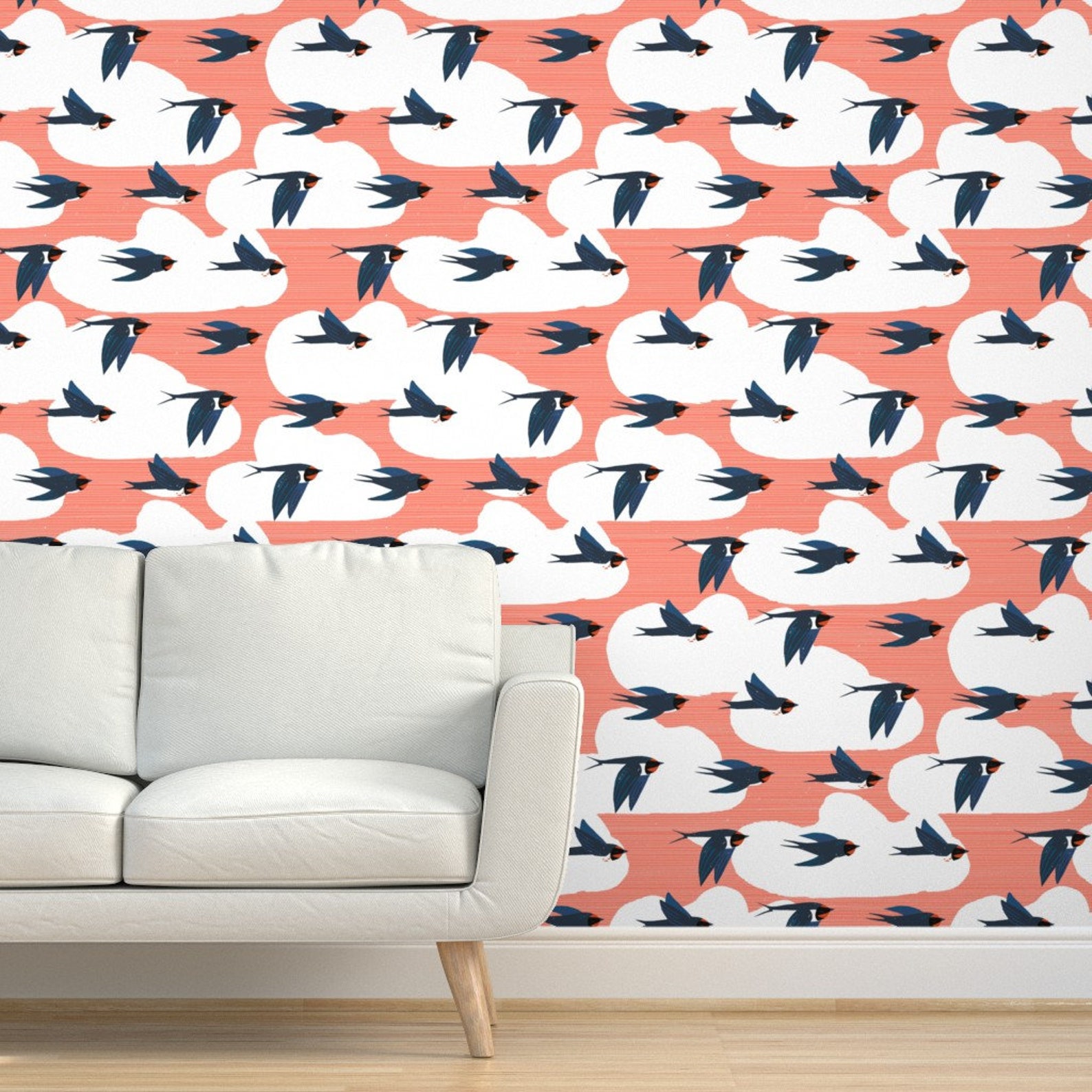 Birds Wallpaper Migration Patterns MM Coral by Friztin - Etsy