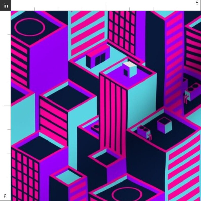 Retro Buildings Fabric - Neon City by Roofdog_designs - Skyscrapers ...