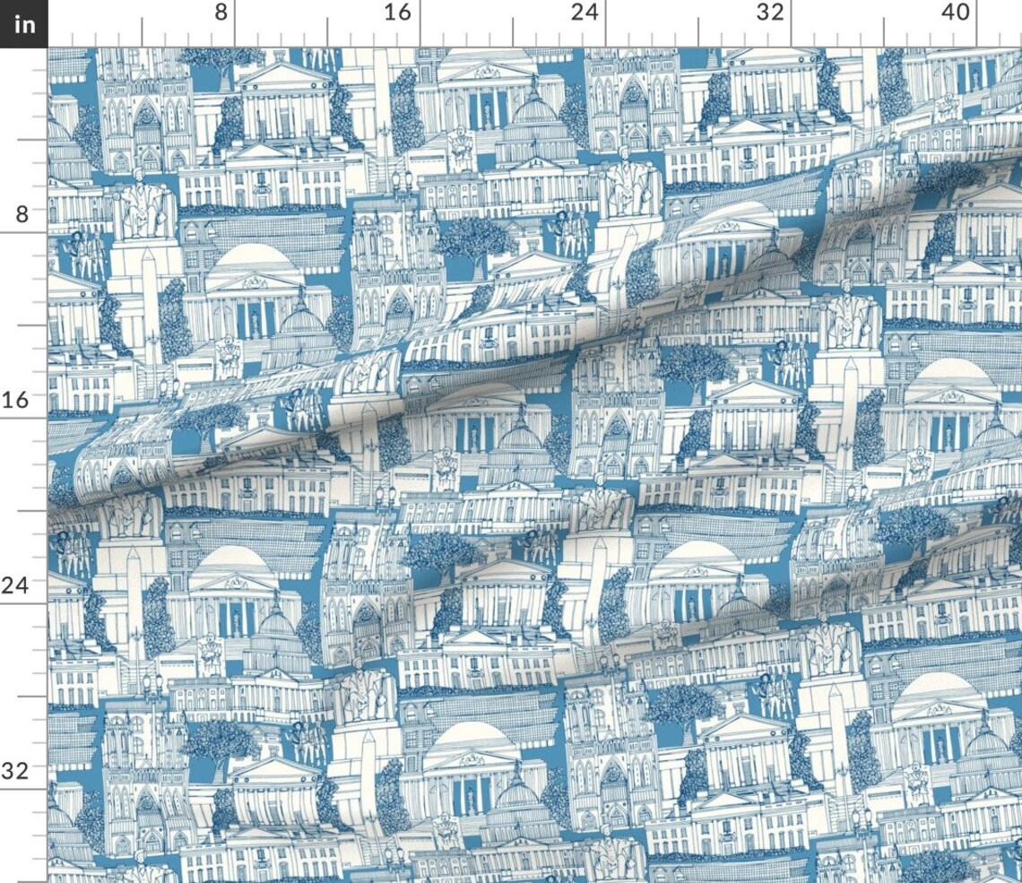 Washington Cityscape Fabric Washington DC Toile Blue By | Etsy