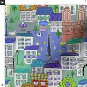 Parisian Cityscape Fabric La Nuit Parisienne by Susan Polston Colorful ...