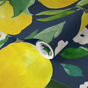 Lemon Wallpaper 8 Lemons Dark Blue Back by Shopcabin - Etsy