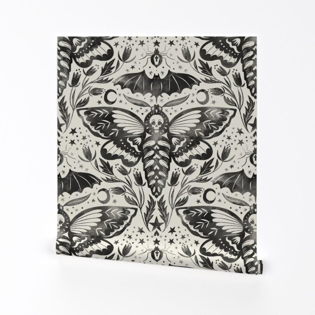 Dark Moth Wallpaper - Watercolor Skull Moth Damask by Rebelform ...