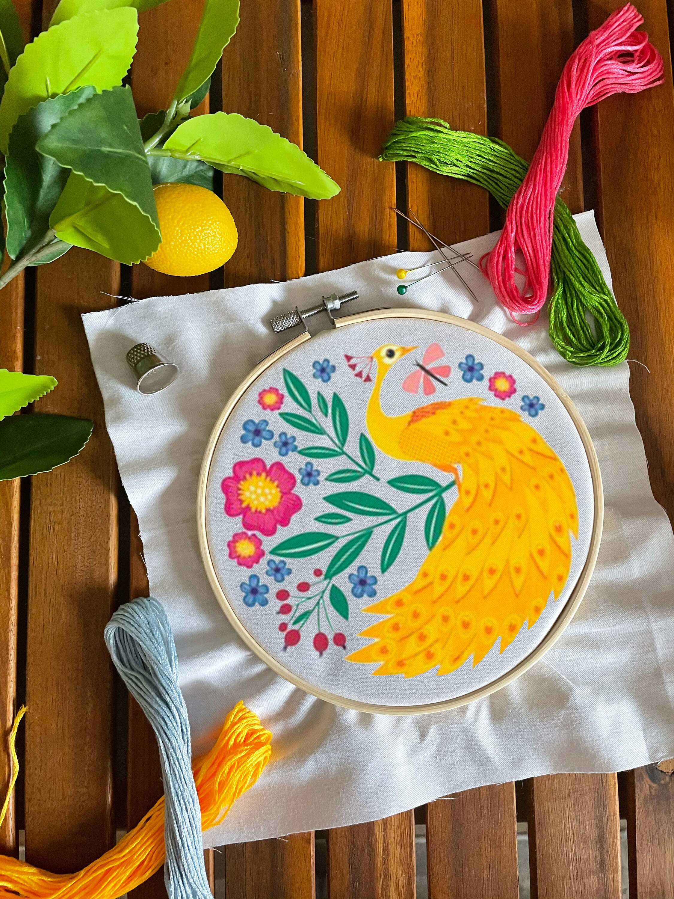 Phoenix Embroidery Template on Cotton - Firebird by Brazilian Living ...