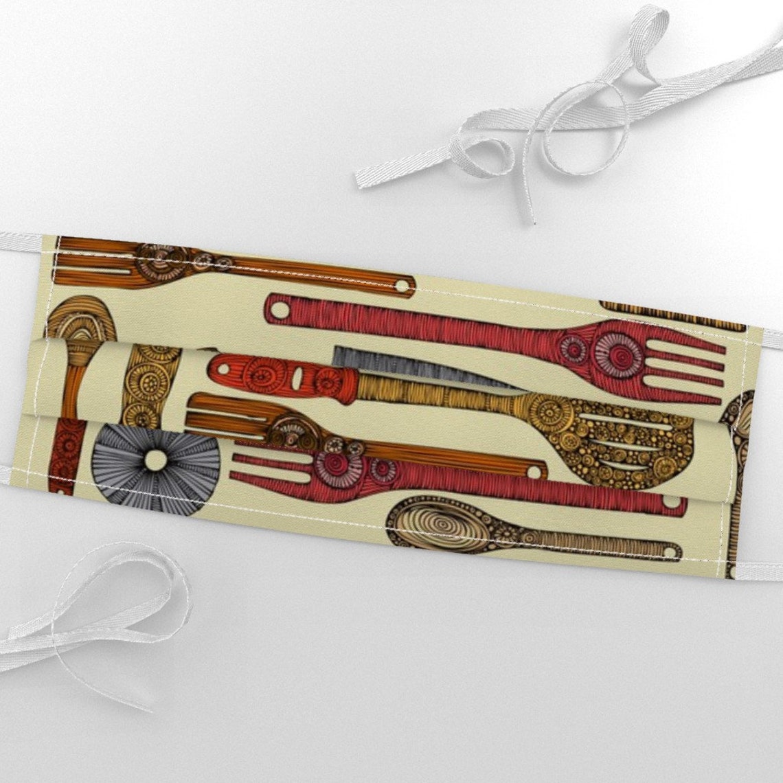 Vintage Illustrated Kitchen Utensil Fabric Lets Cook By | Etsy