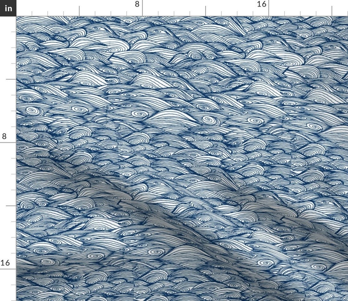 Doodle Waves Fabric Waves // Nautical Ocean Fabric By Andrea | Etsy