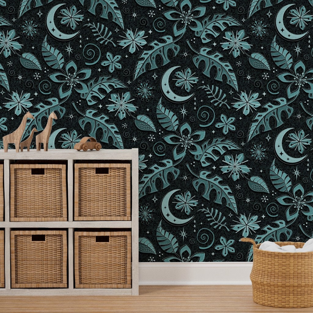 Night Wallpaper Tropical Moonlight Magic by Studioxtine - Etsy
