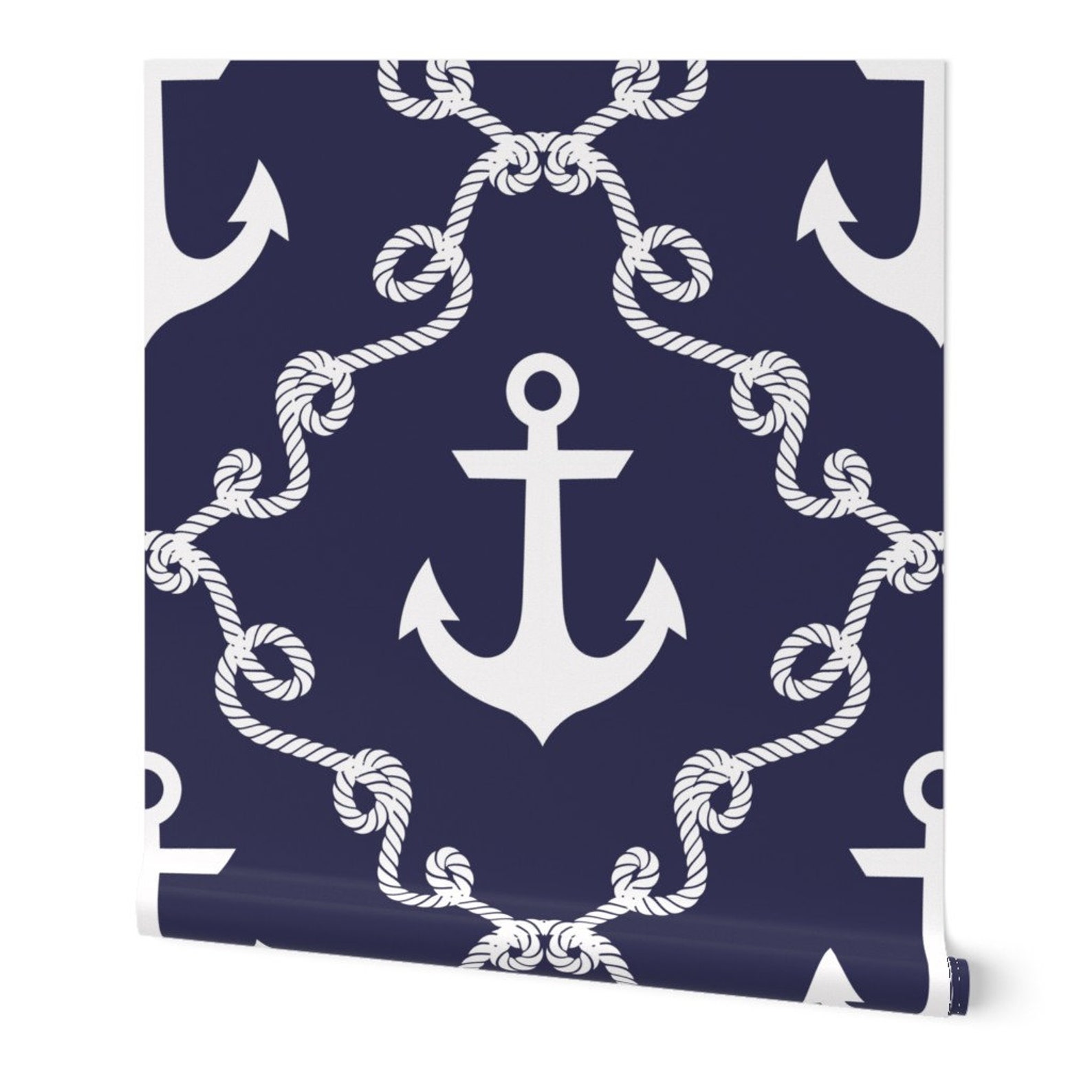 Nautical Anchors Wallpaper Anchor Damask Navy by Mjmstudio - Etsy