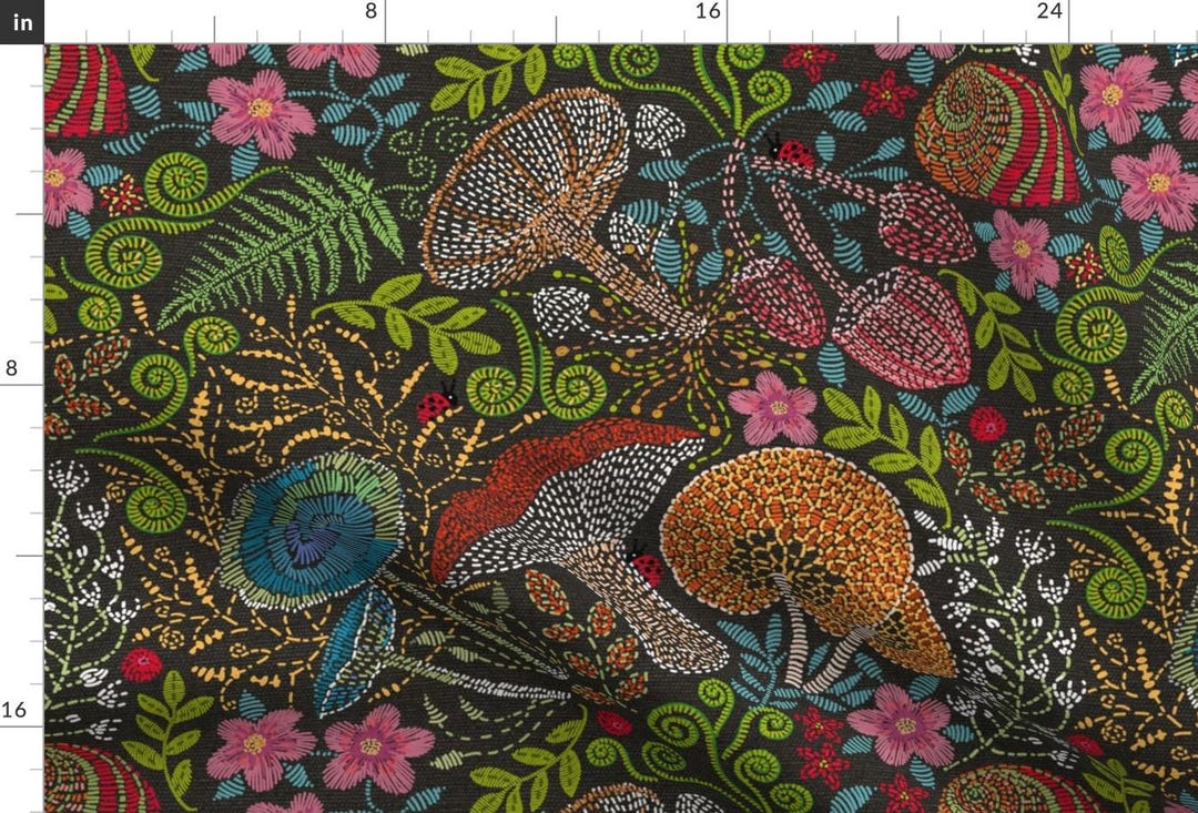 Mushrooms Fabric - Embroidered Wild Mushrooms by Honoluludesigns ...