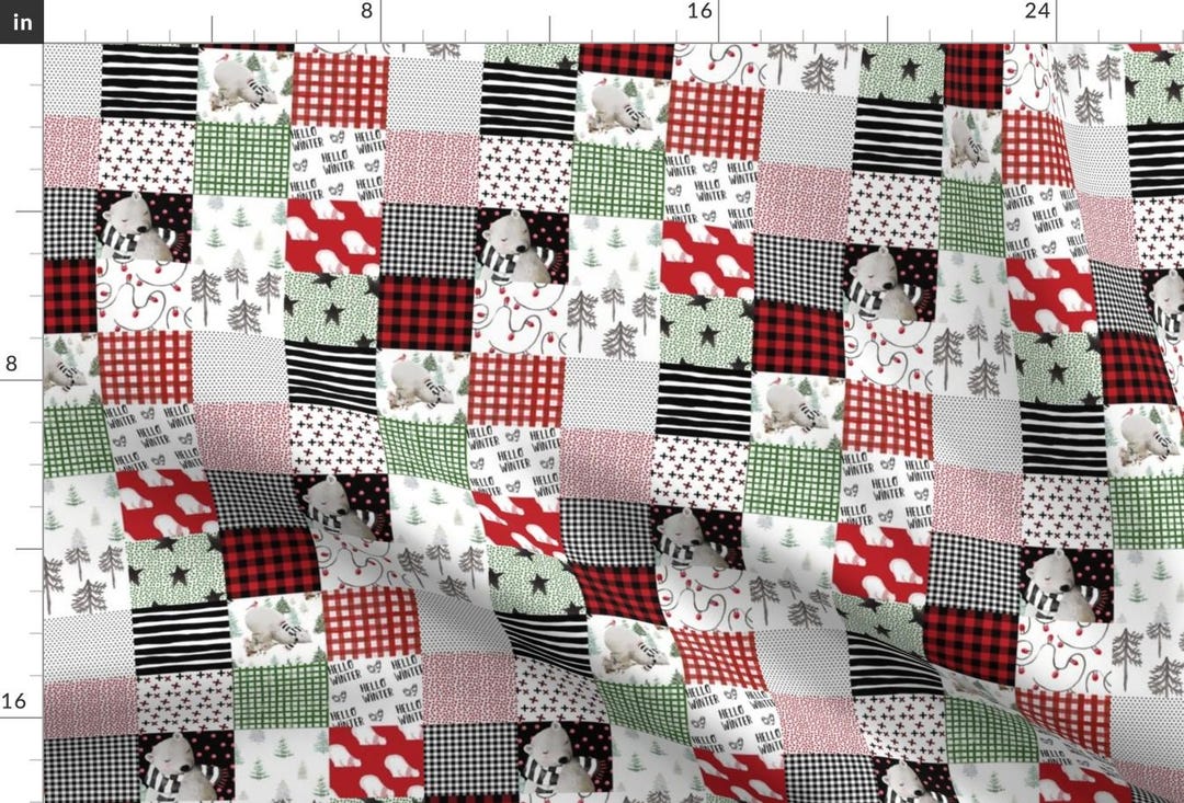 Winter Cheater Quilt Fabric - Winter Sleepy Bear Wholecloth Cheater ...
