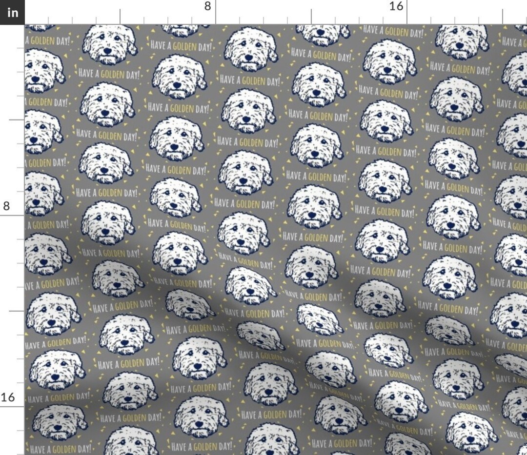 Golden Doodle Fabric Have A 'golden Day' Goldendoodle Dogs Pet on Taupe ...