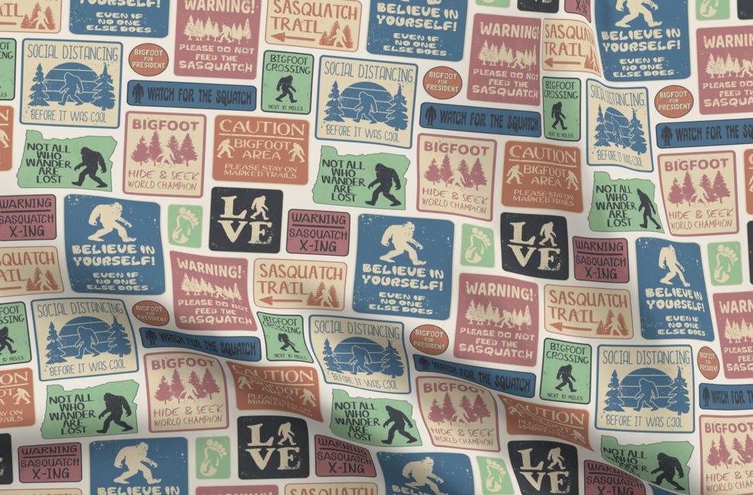 Bigfoot Fabric Warning Bigfoot Crossing by Diseminger Bigfoot Mountains ...
