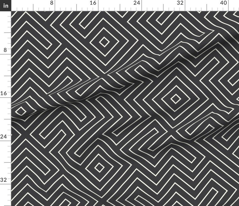 Black and White Fabric Tribal Maze Cream on Ink by Danika - Etsy