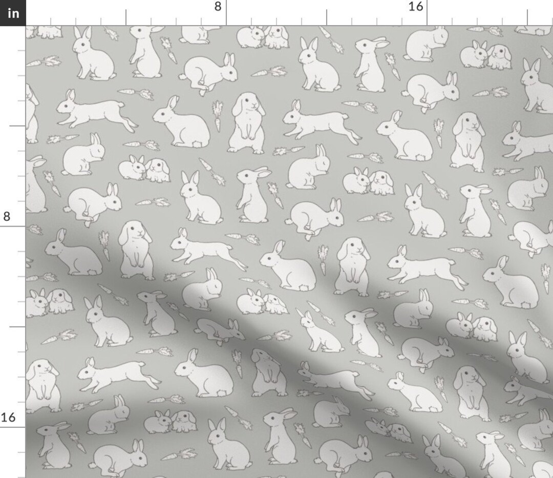 Rabbits on Gray Fabric Rabbits Monochrome Grey by Hazel - Etsy