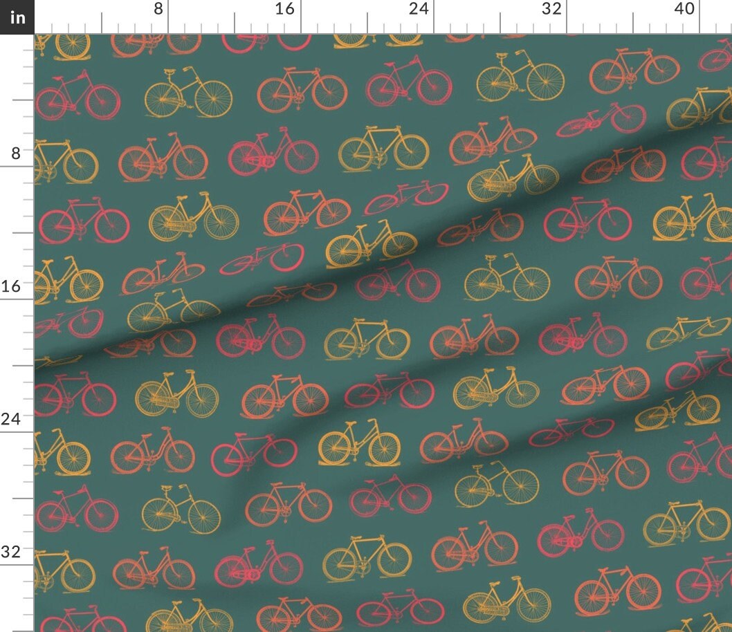 Bike Fabric Retro Antique Bicycles Dark Teal Fixed Speed - Etsy